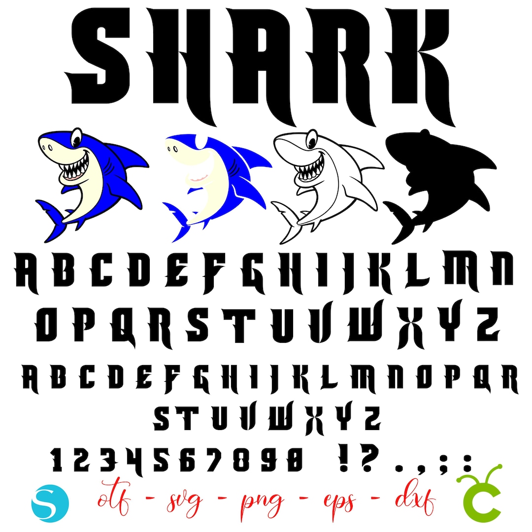 Shark Font Otf, Shark Svg Letters, Shark Clipart Layered, Shark Bite ...