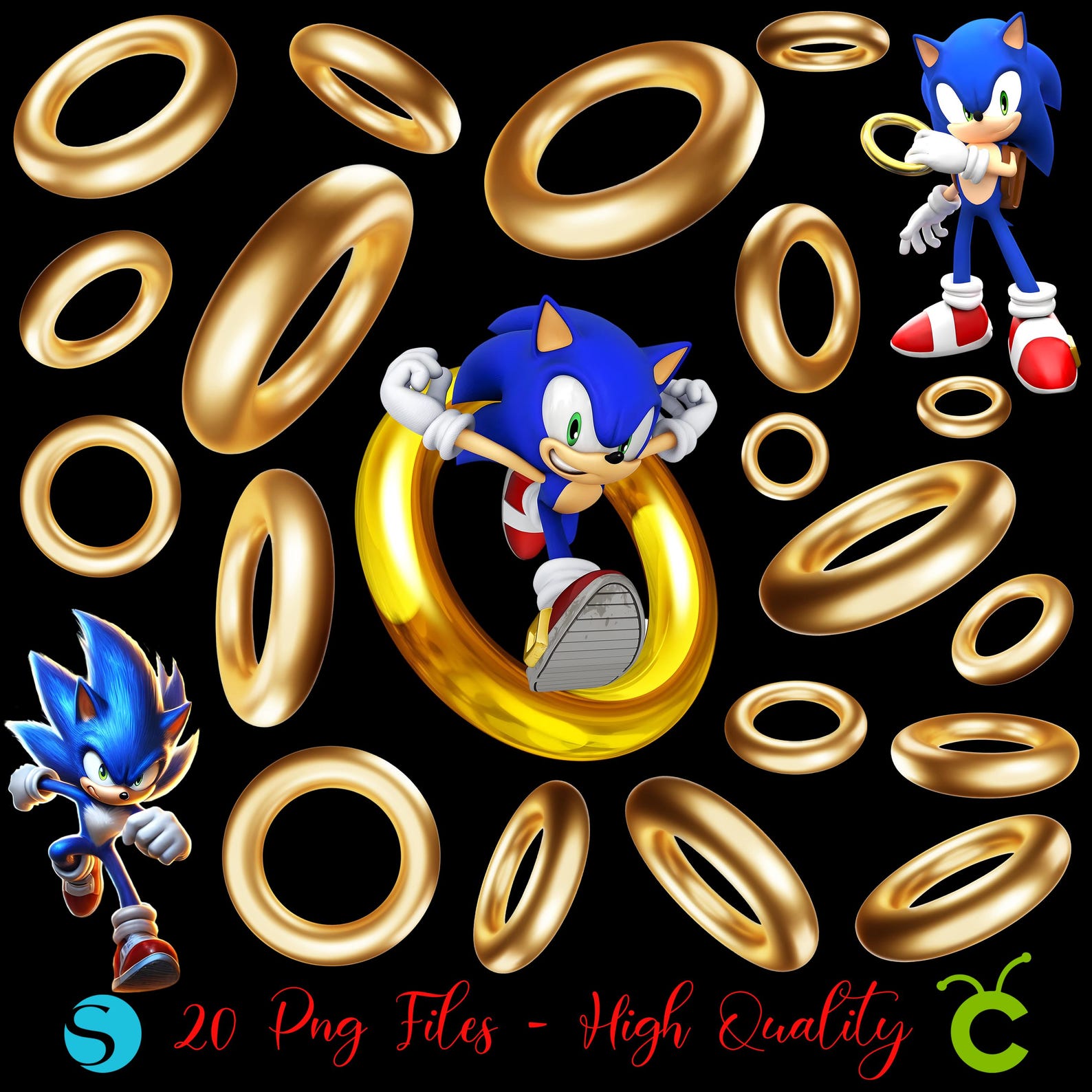 Sonic Rings Png Bundle, Sonic Png, Sonic Birthday, Sonic Clipart Png ...