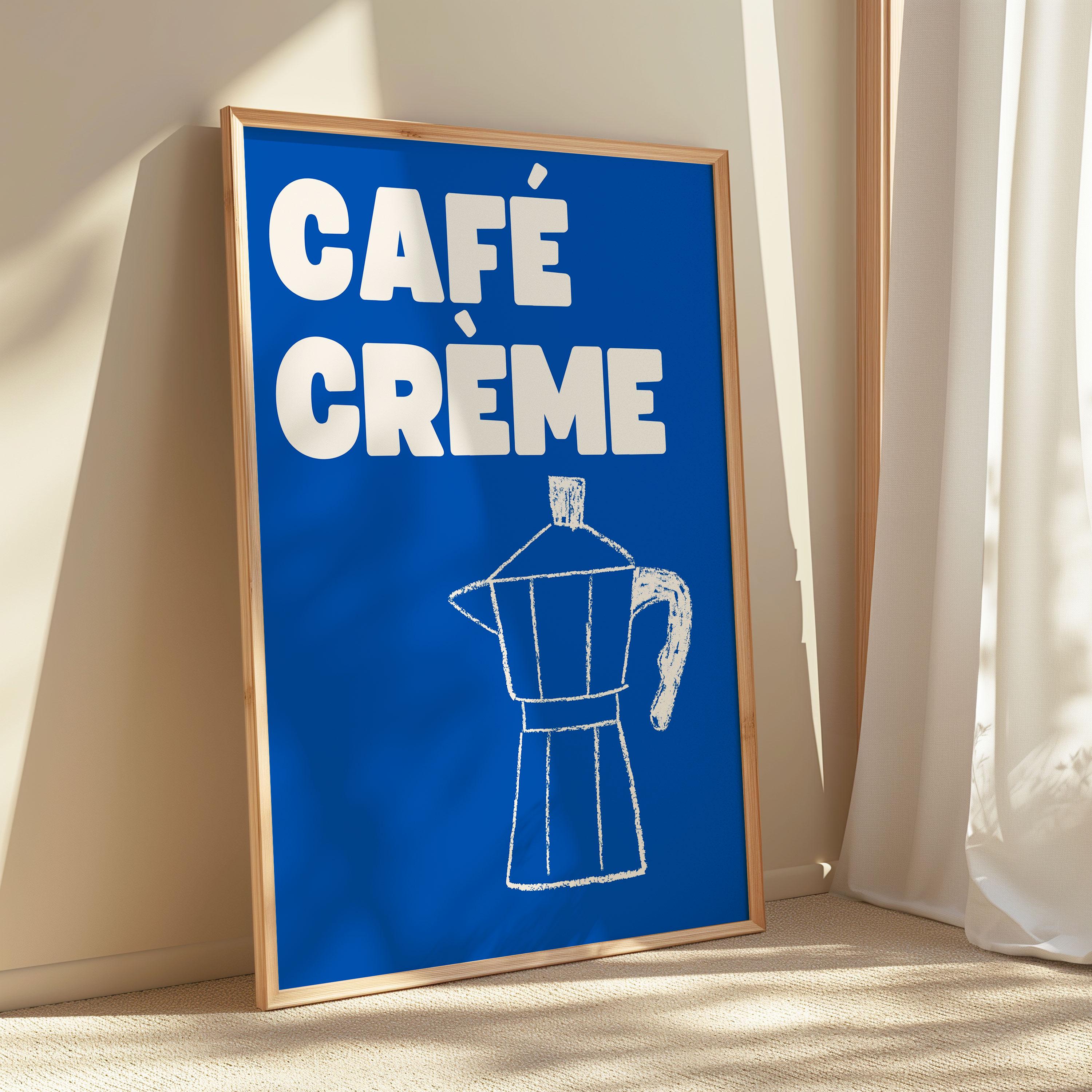 Blue Coffee Wall Art French Kitchen Decor Retro Cafe Poster Moka Pot ...