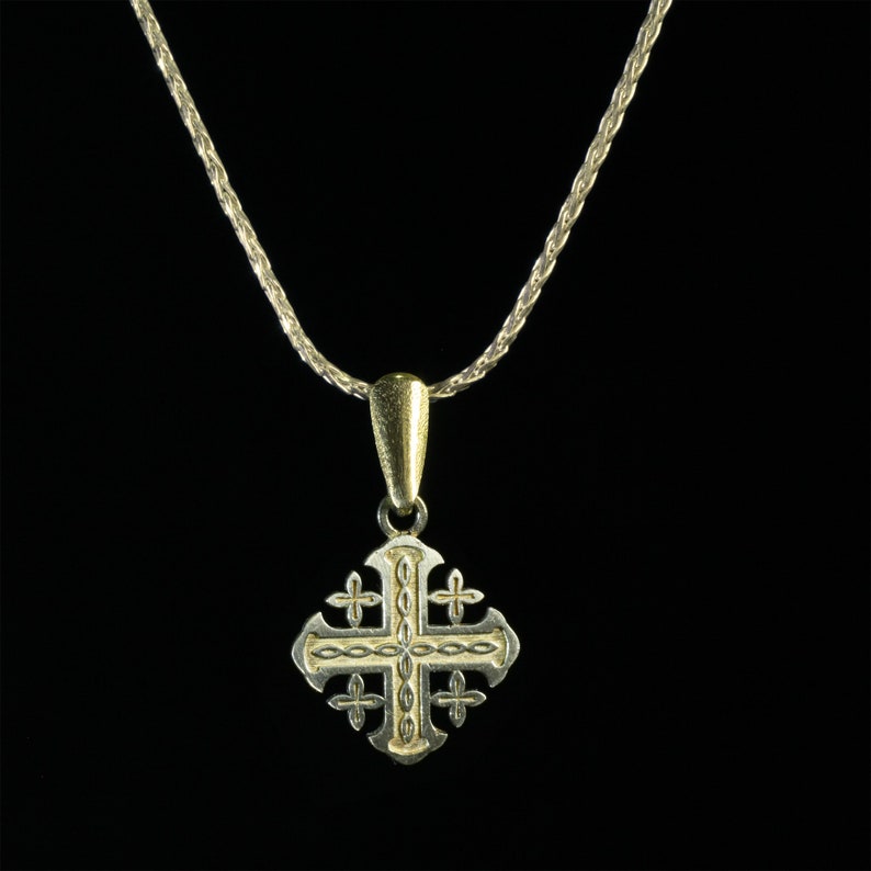 Gold Cross Necklace small Crusader Cross solid Gold - Etsy