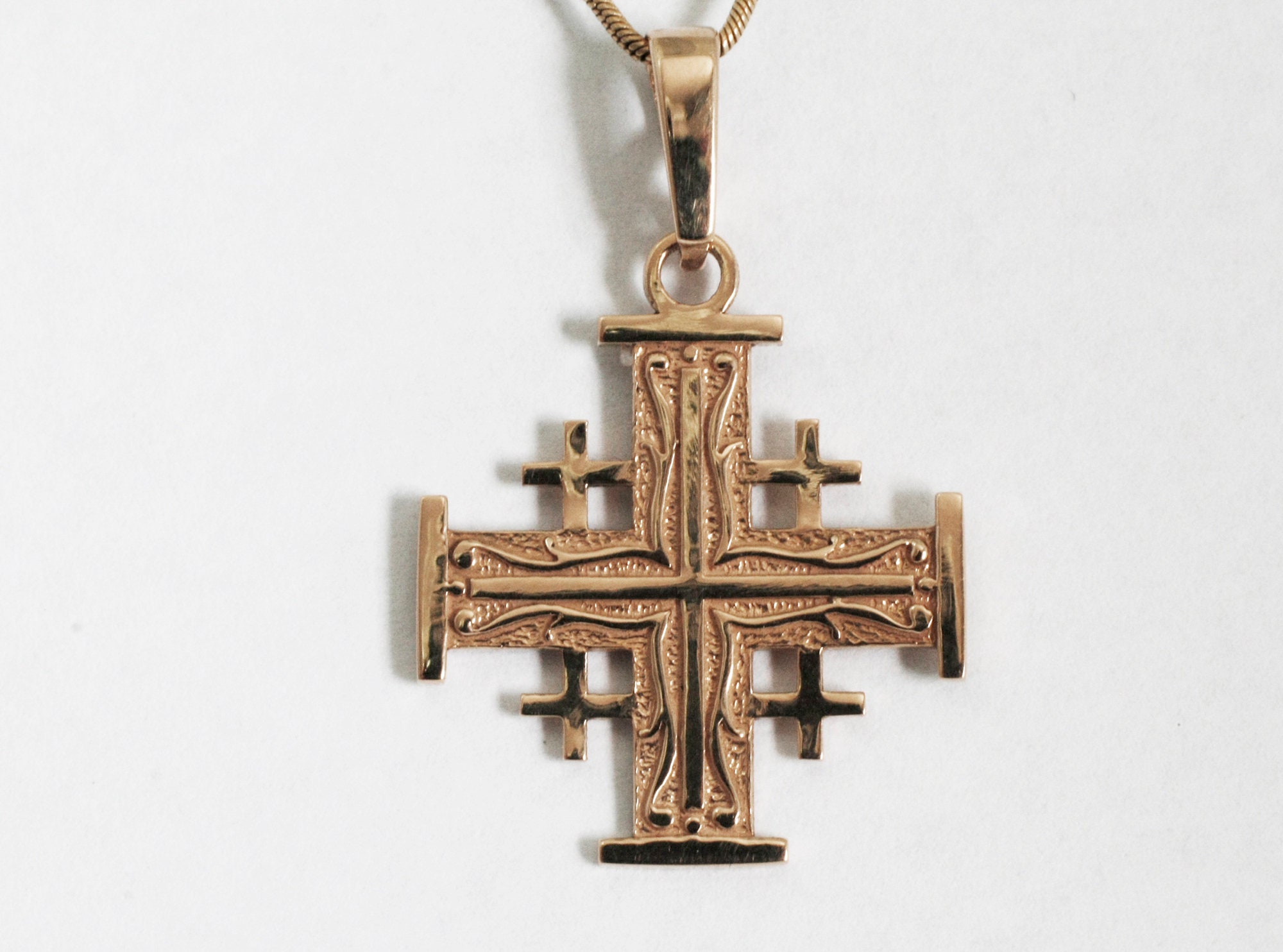 Jerusalem Cross Pendant Necklace ,crusader Solid Gold Christian Fife ...