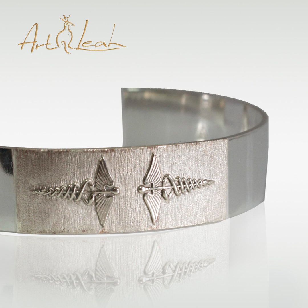 Rod of Asclepius or Caduceus Bangle Bracelet, Custom Israeli Jewelry ...