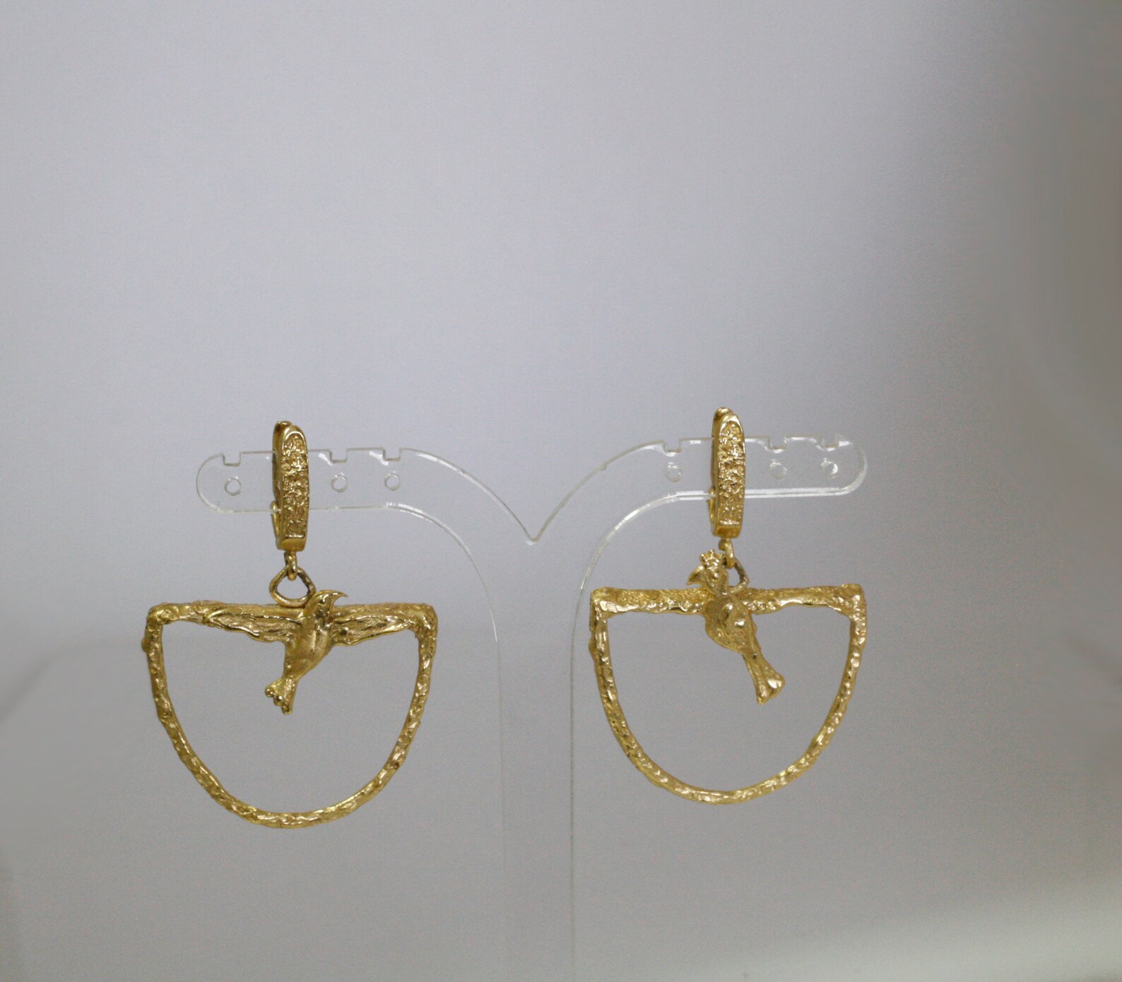 Large Gold Earrings Decorated With Small Birds Figurines, Ancient and ...