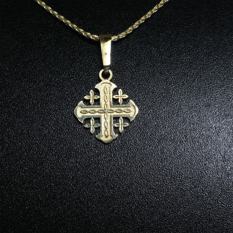 Gold Cross Necklace small Crusader Cross solid Gold - Etsy