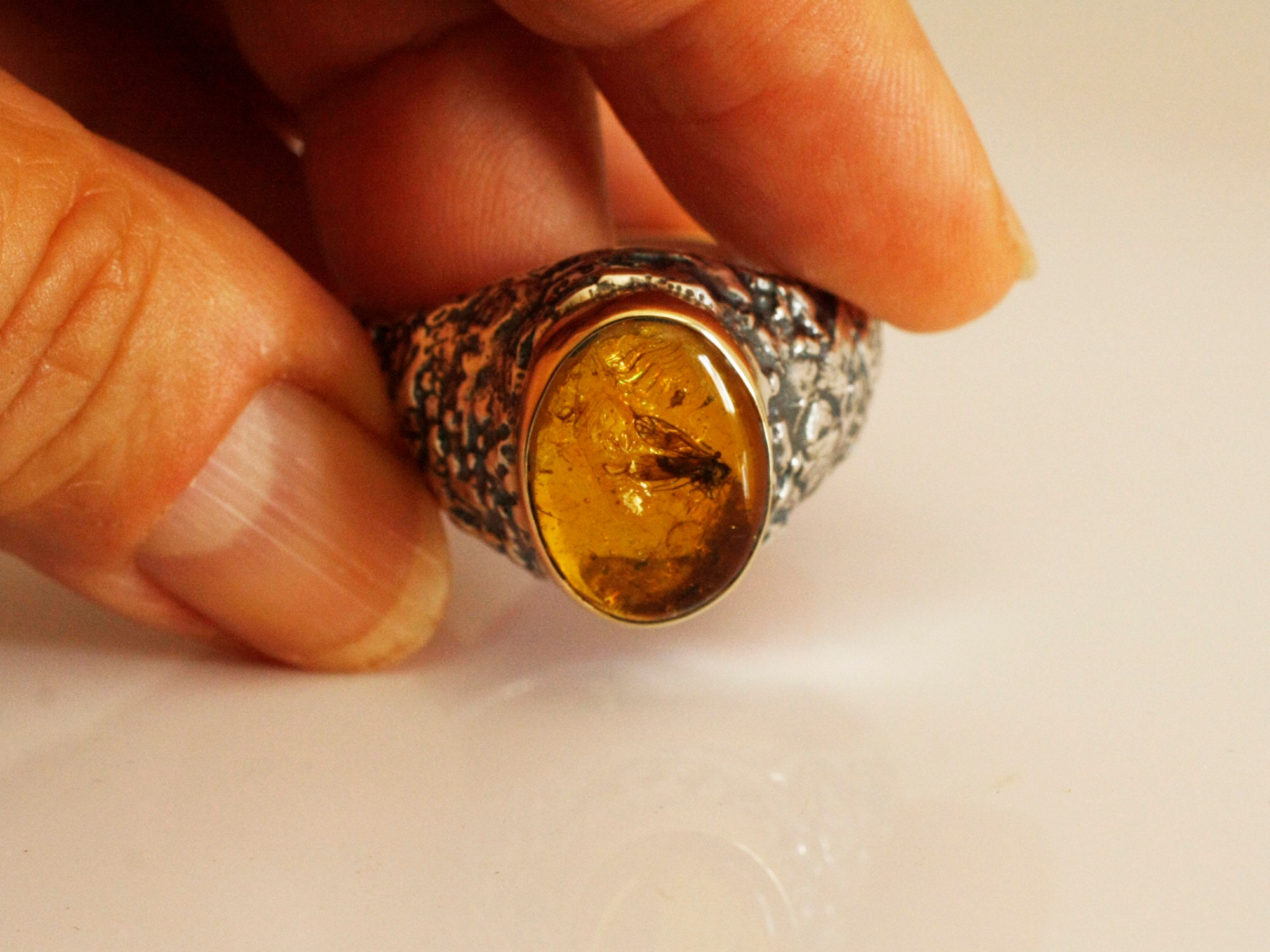Gold Amber Ring With Insect Inclusion, Statement Israeli Jewelry for ...