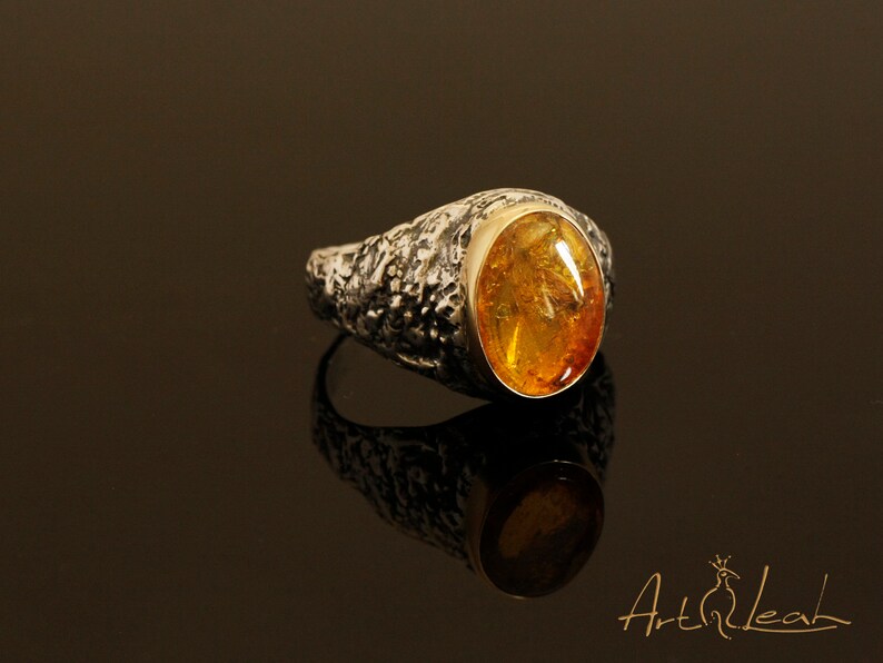 Gold Amber Ring With Insect Inclusion, Statement Israeli Jewelry for ...