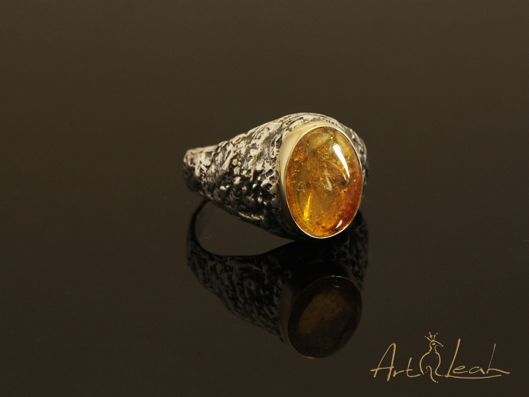 Gold Amber Ring With Insect Inclusion, Statement Israeli Jewelry for ...