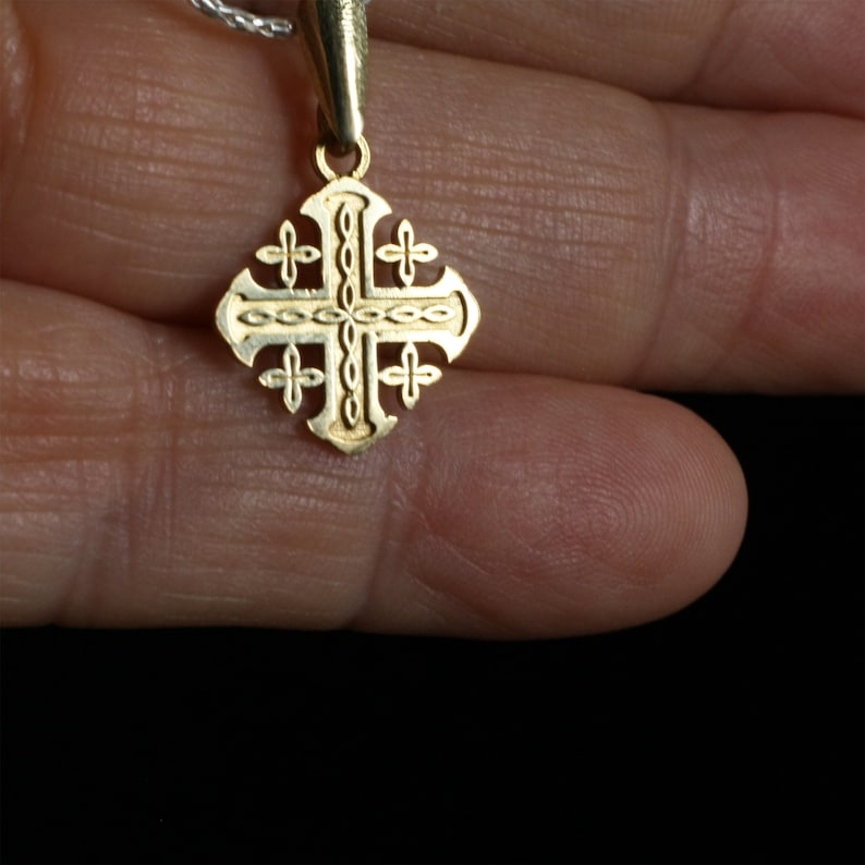 Gold Cross Necklace small Crusader Cross solid Gold - Etsy