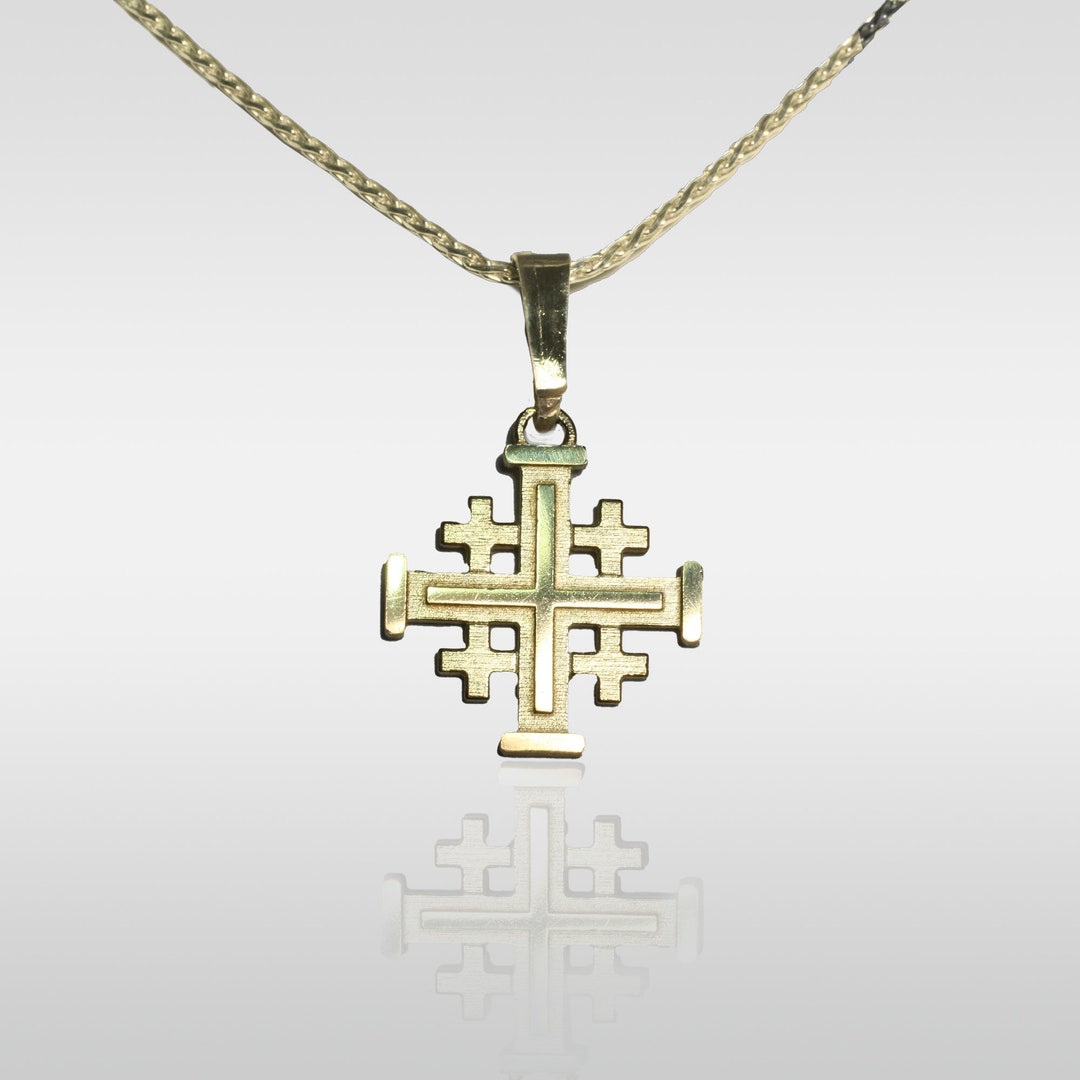 Small Jerusalem Cross Pendant Necklace, Solid Gold Christian Crusader ...
