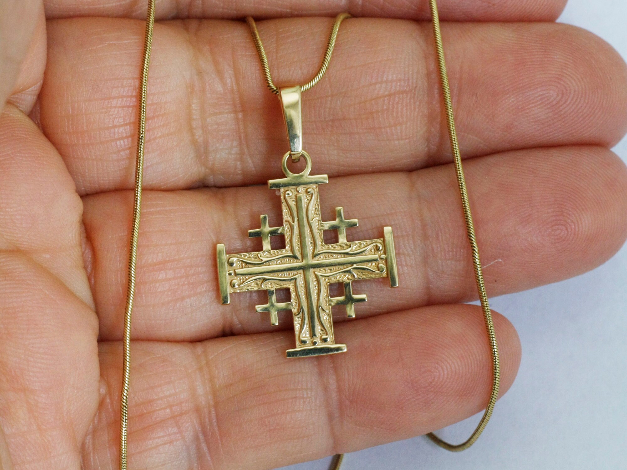 Jerusalem Cross Pendant Necklace ,crusader Solid Gold Christian Fife ...