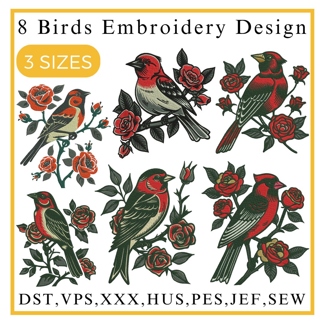 Birds Embroidery Designs, Floral Birds Embroidery, Christmas Bird ...