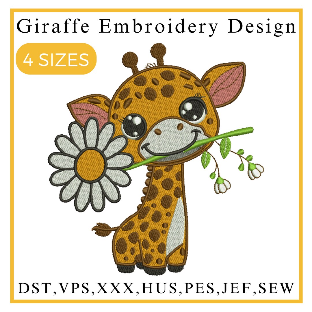 Giraffe Embroidery Design, Cute Giraffe Embroidery, Safari Embroidery ...