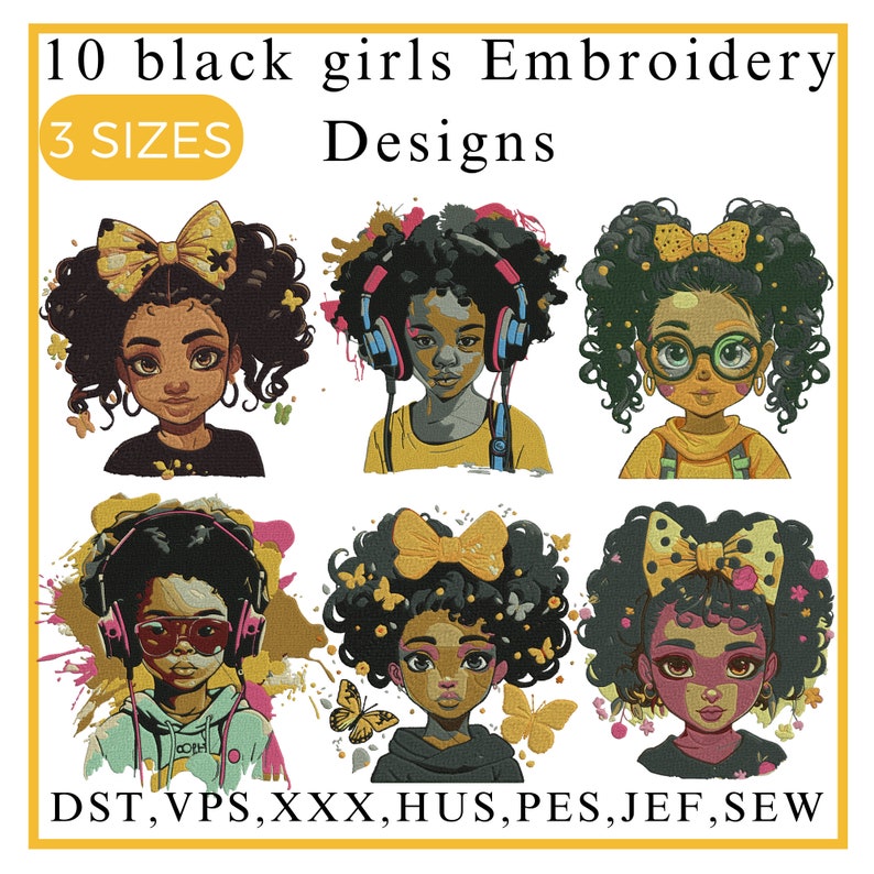 Girls Embroidery Design. Black Girl Embroidery, Best Friends ...