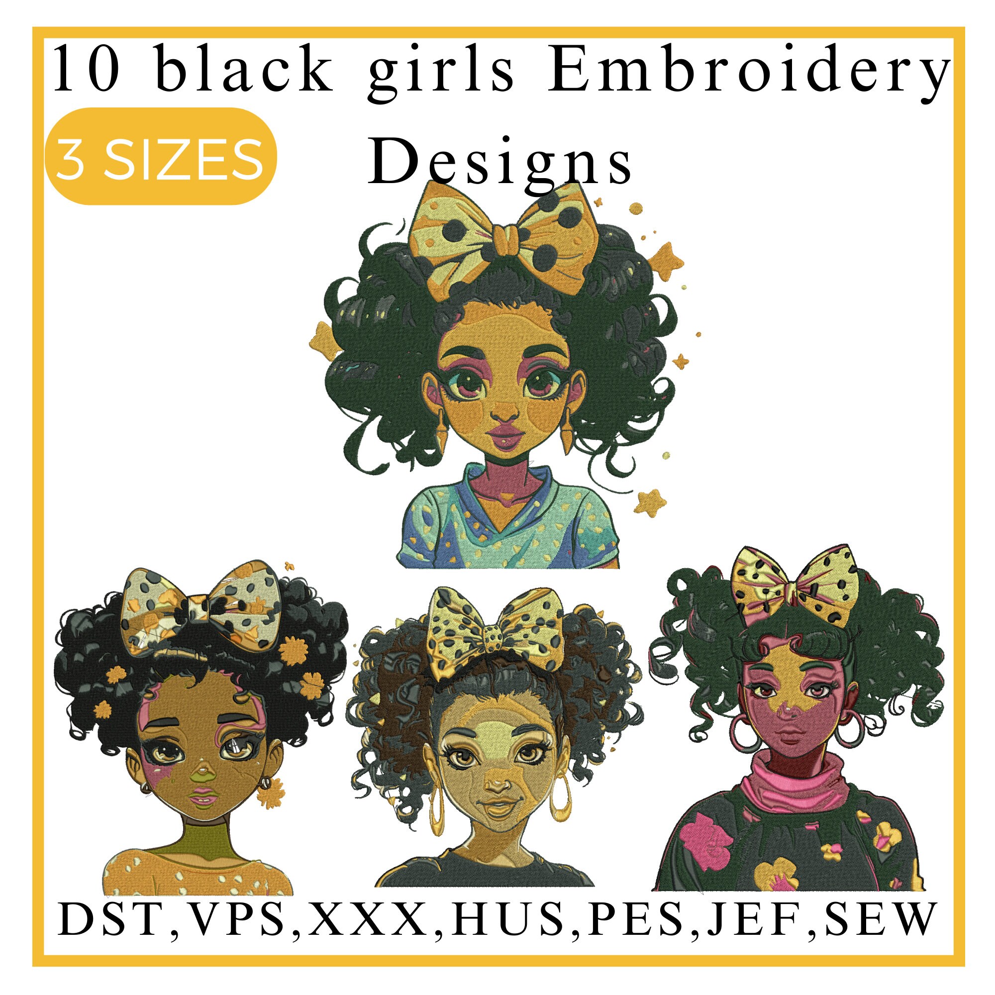 Girls Embroidery Design. Black Girl Embroidery, Best Friends ...