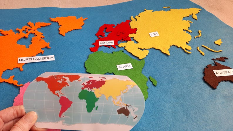 Felt World Map Continents - Etsy