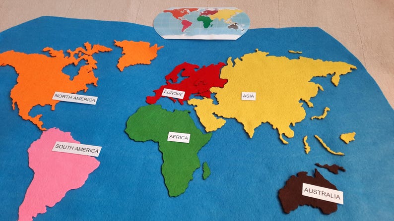 Felt World Map Continents - Etsy