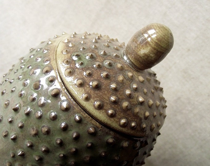 Green Jar With Lid and Dots in Relief Wheel Thrown - Etsy