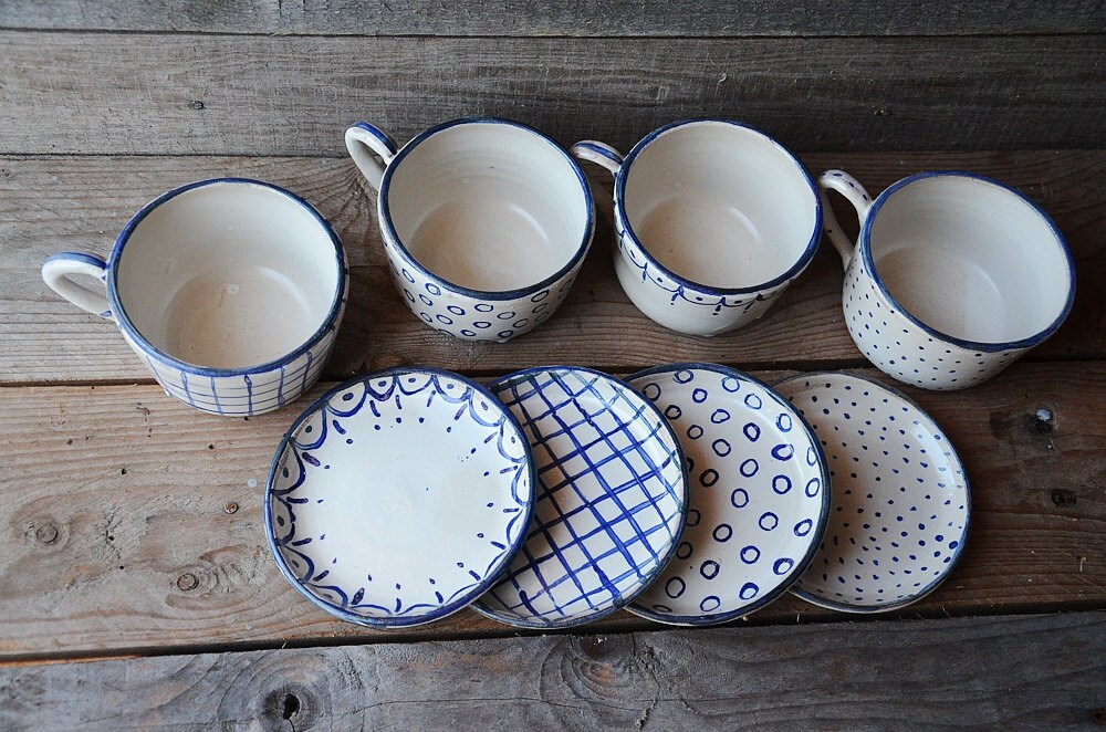 Stoneware Rustic Tea Cups With Saucers - MADE TO ORDER - Set of 4 ...
