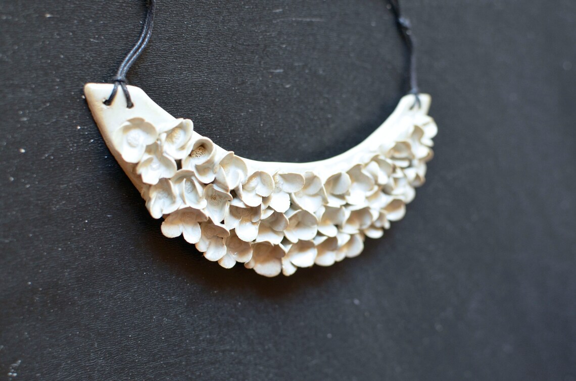 Statement Stoneware Necklace With Hydrangea Flowers | Etsy