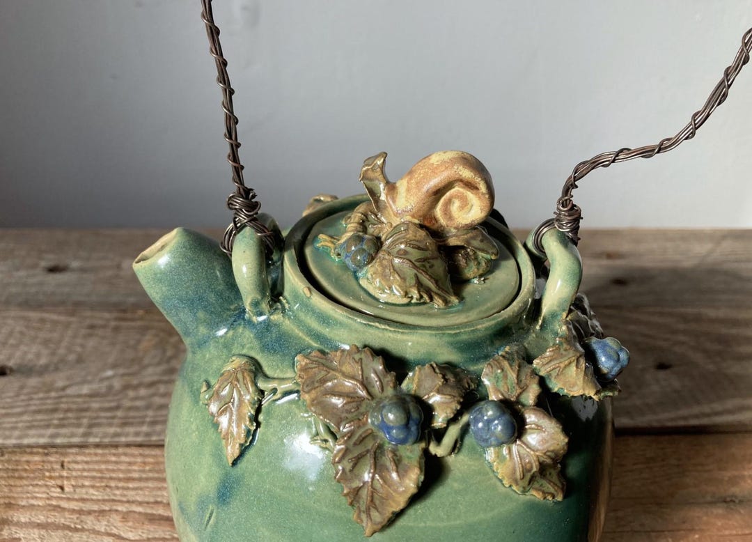 A Snail on the Teapot - ( Iron Handle) - Stoneware Teapot With Snail ...