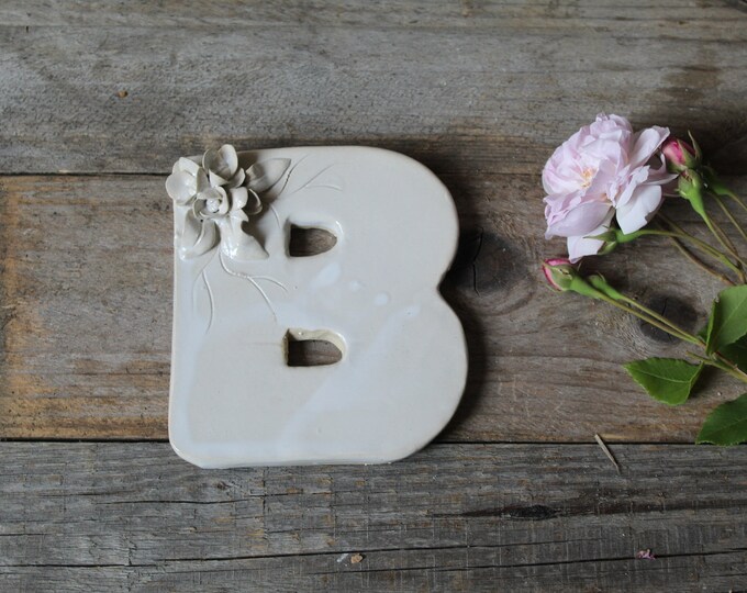 B Ceramic Letter With Little Flowers Stoneware - Etsy