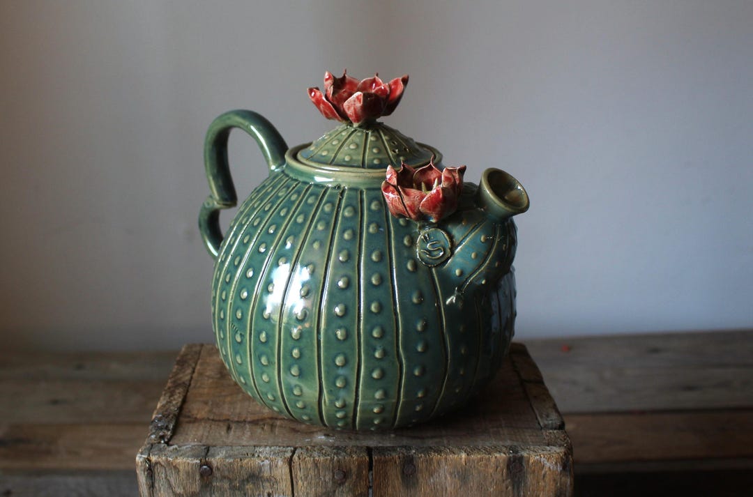 Cactus Stoneware Teapot - Etsy