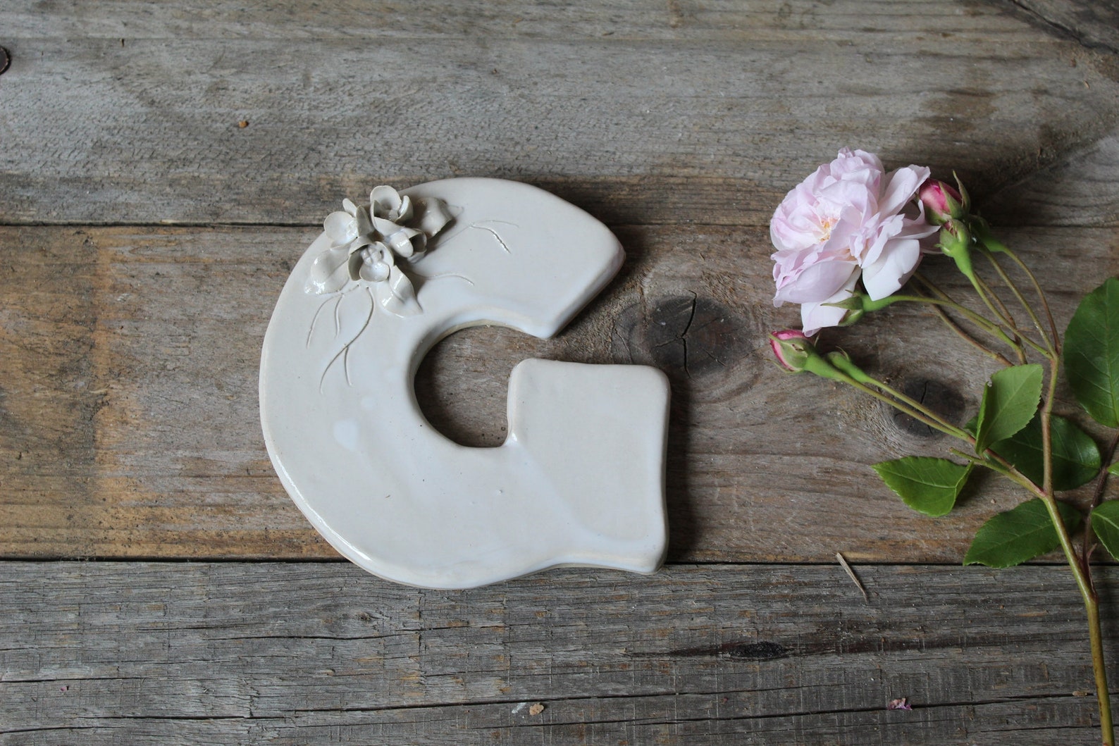G Ceramic letter with little flowers stoneware | Etsy