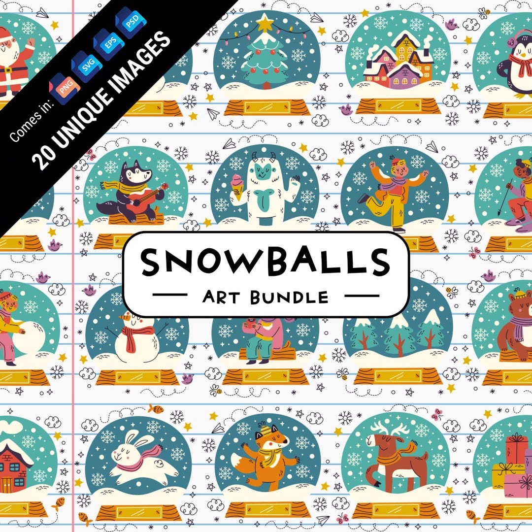 Snowballs Art Bundle 20 Pcs Printable for Commercial Use Instant ...