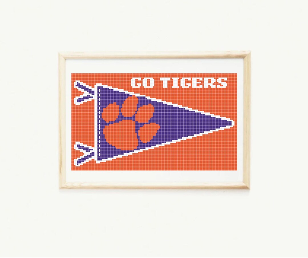PDF Needlepoint & Cross Stitch Digital Pattern Clemson College Pennant go Tigers - Etsy