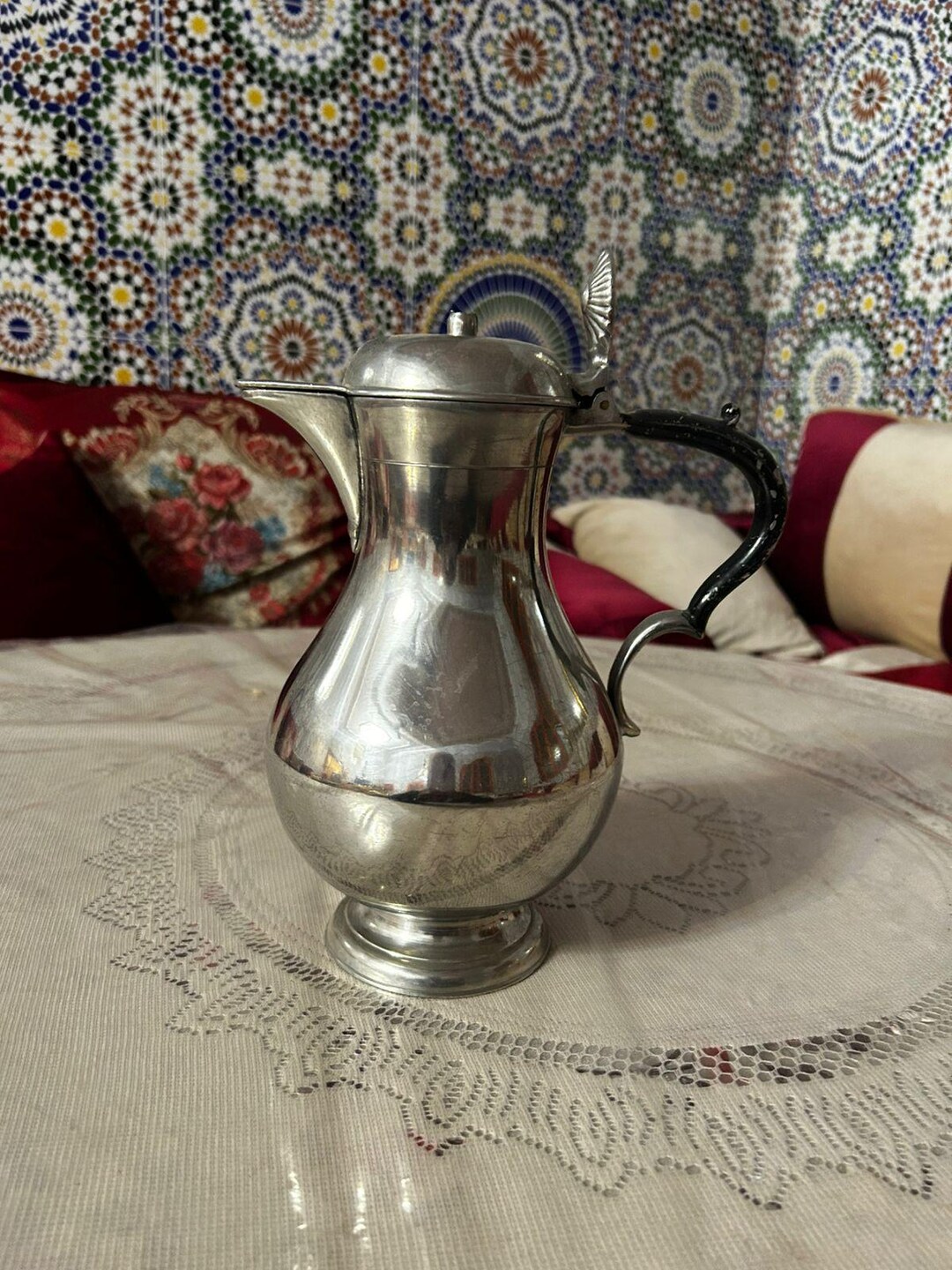 Traditional Silver Dallah - Ornate Moroccan Coffee Pot, Vintage Middle ...
