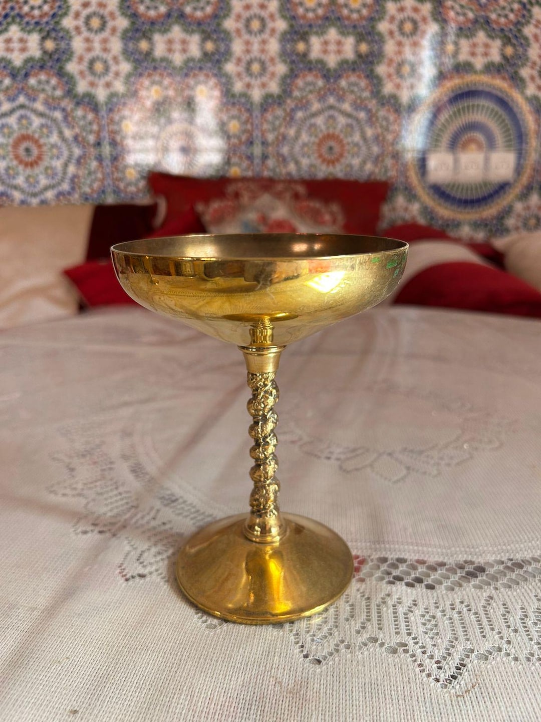 Vintage Copper Chalice for Home Decor, Intricate Engravings & Twisted ...