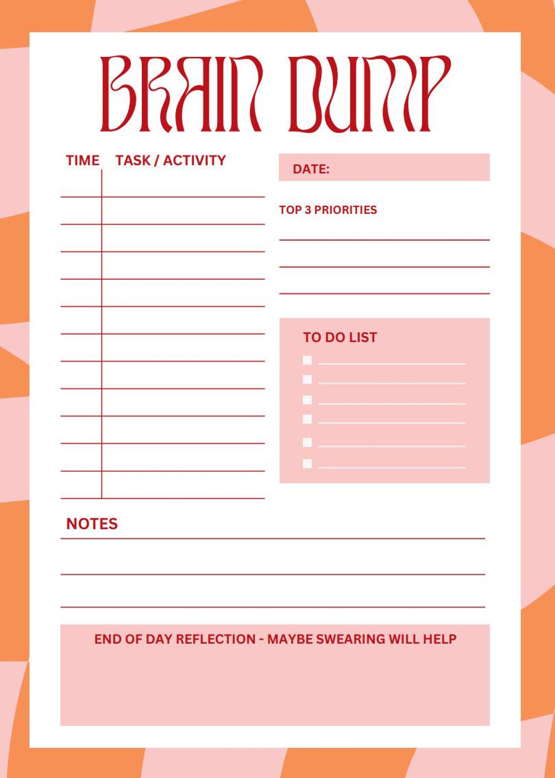 Brain Dump | A5 Notepad | Tear off Notepad | Desk Pad | Productivity Pad | Mental Health | List ...