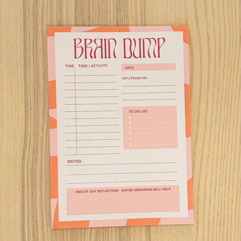 Brain Dump | A5 Notepad | Tear off Notepad | Desk Pad | Productivity ...