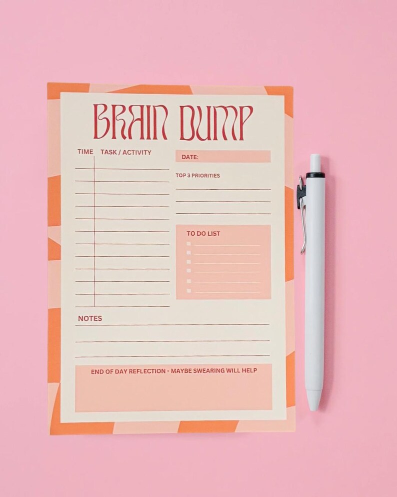Brain Dump | A5 Notepad | Tear off Notepad | Desk Pad | Productivity Pad | Mental Health | List ...