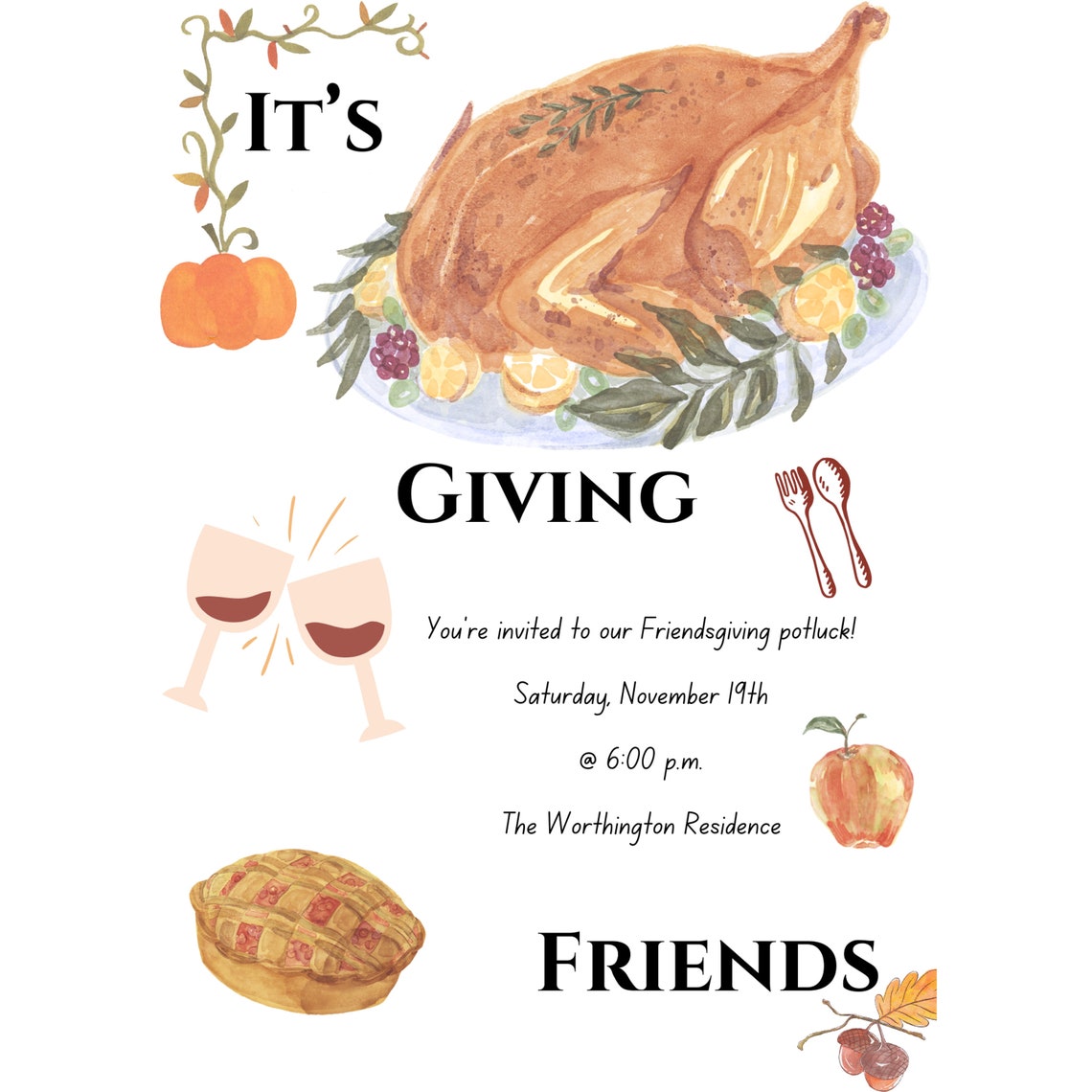 IT'S GIVING FRIENDS | Friendsgiving Invite | Fall Print | Digital ...