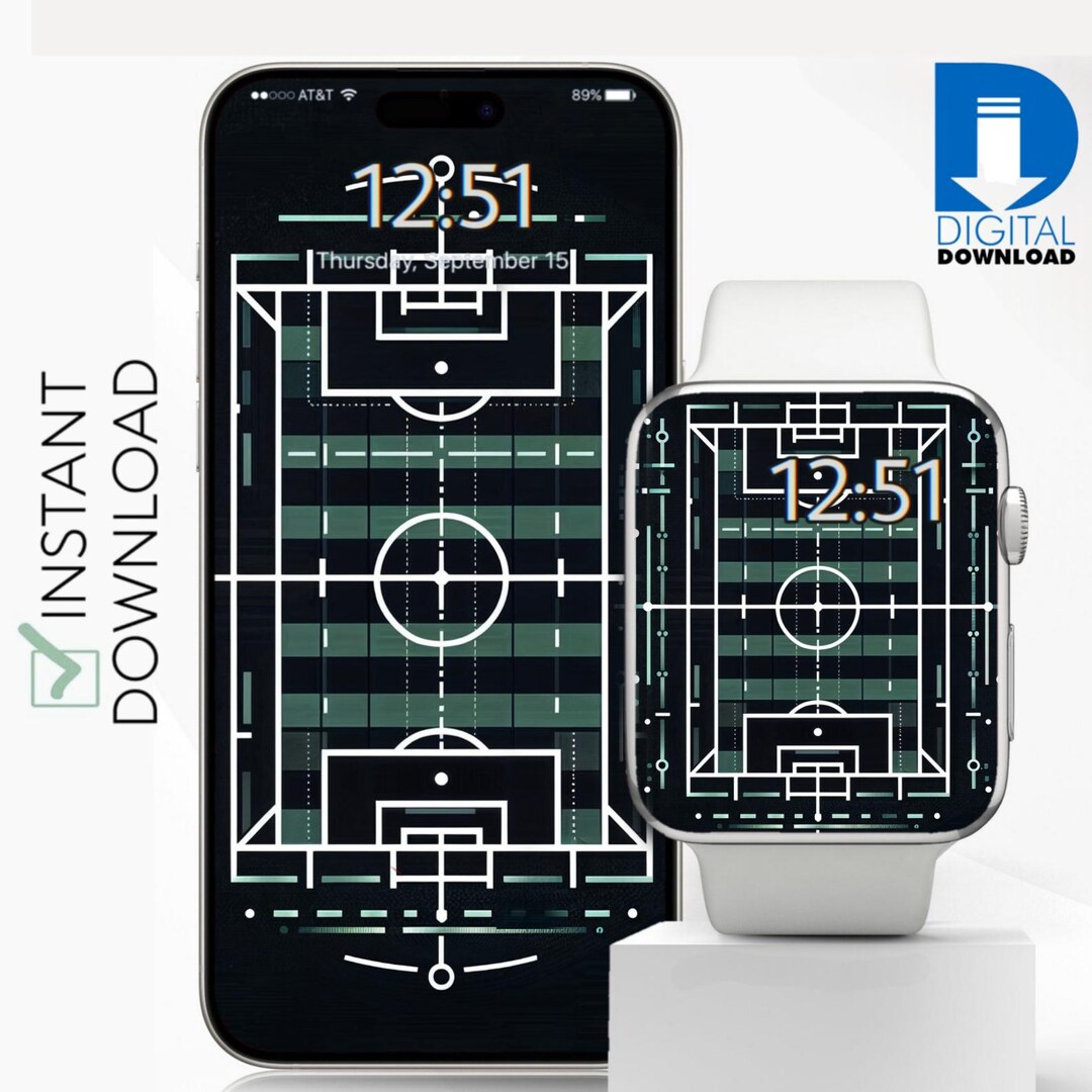 Football Field Smartwatch Face, Minimalist Design, Unique Digital Clock ...