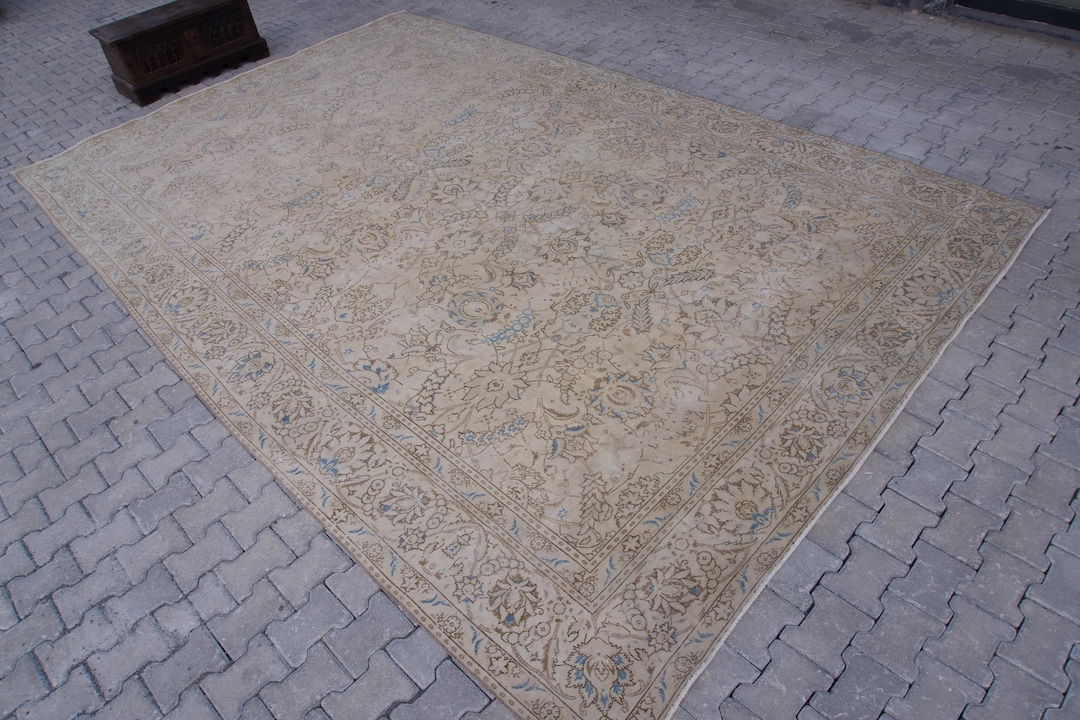 Oversize Neutral Rug 10x15 Ft, Blue and Beige Area Rug, Oriental Large ...