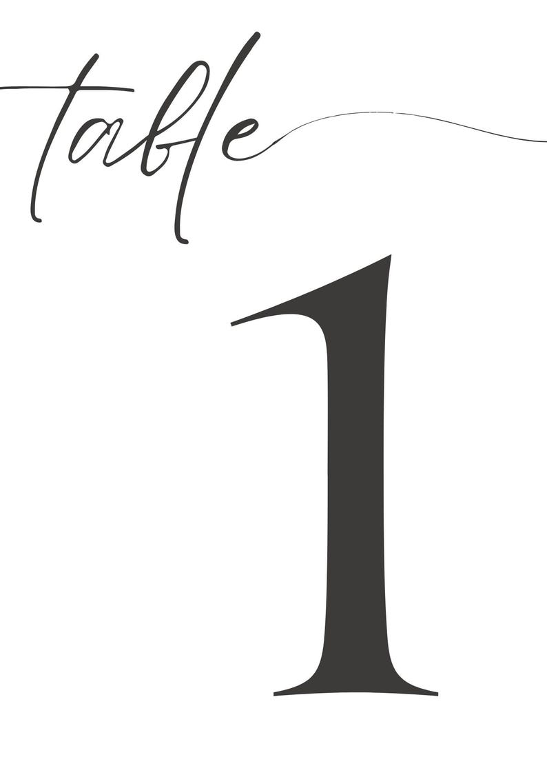 White and Black Minimalist Wedding Table Number Card, Elegant Script ...