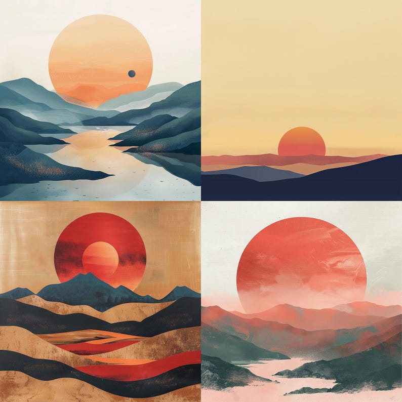 24 Abstract Red Moon Digital Clipart, Nature Scenery Clip Art, Red Sun ...