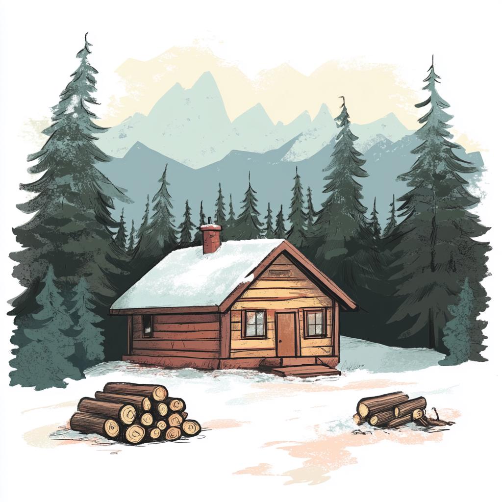 24 Cute Winter Cabin Clipart, Snowy Mountain Landscape Illustration ...