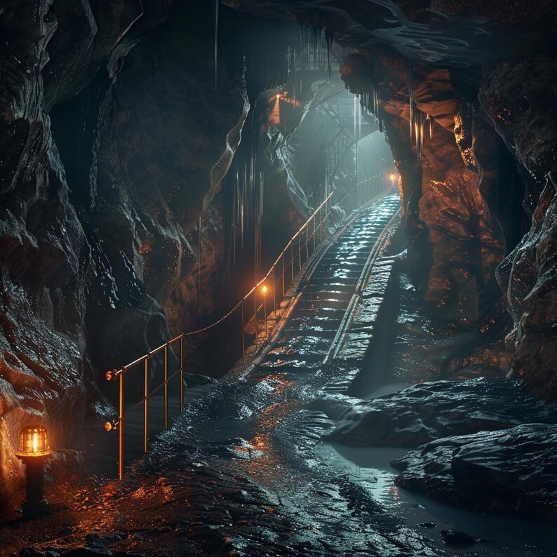 24 Dark Cave With Eerie Staircase Clipart, Underground Grotto ...