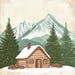 24 Cute Winter Cabin Clipart, Snowy Mountain Landscape Illustration ...