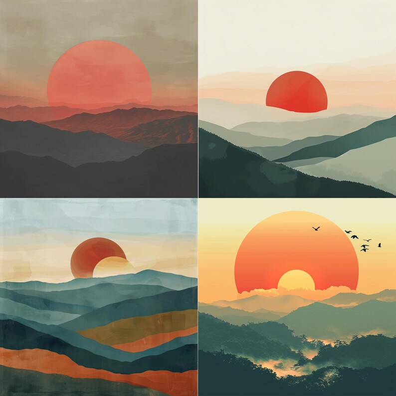 24 Abstract Red Moon Digital Clipart, Nature Scenery Clip Art, Red Sun ...