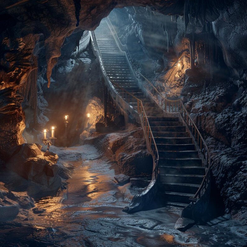 24 Dark Cave With Eerie Staircase Clipart, Underground Grotto ...
