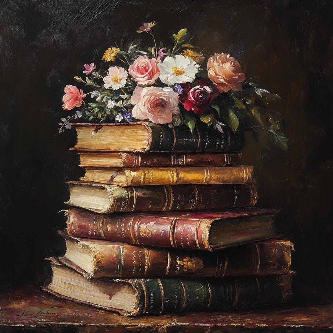 24 Vintage Book Stack Clipart Flowers on Books Digital Download ...