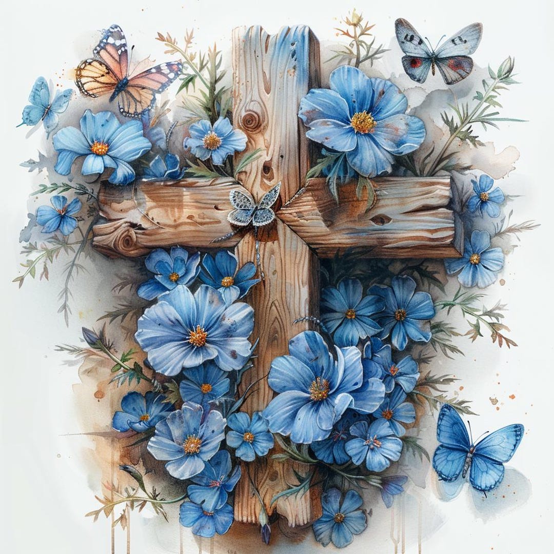 24 Blue Flower Cross Clipart, Digital Download, Floral Watercolor Art ...