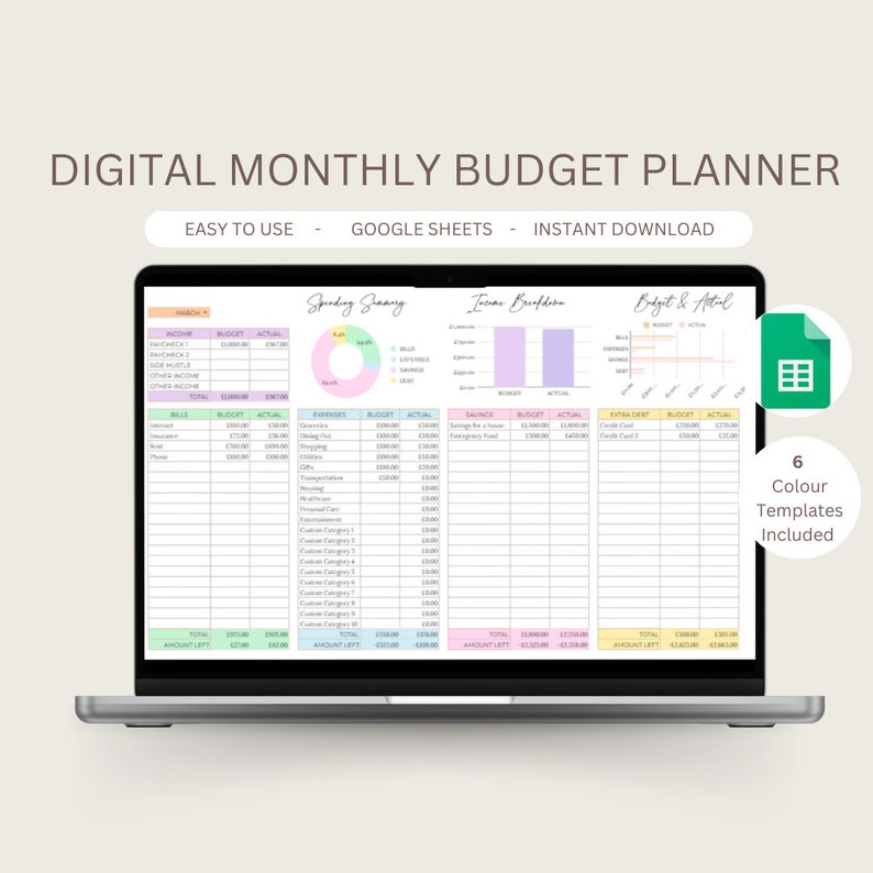 Digital Monthly Budget Planner I Simple Monthly Tracker I Personal ...