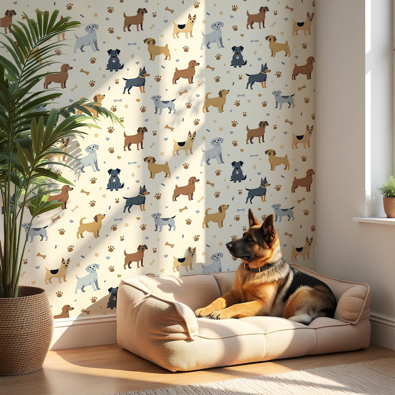 Dog Themed Peel and Stick Wallpaper: Removable Nursery Wall Art - Etsy
