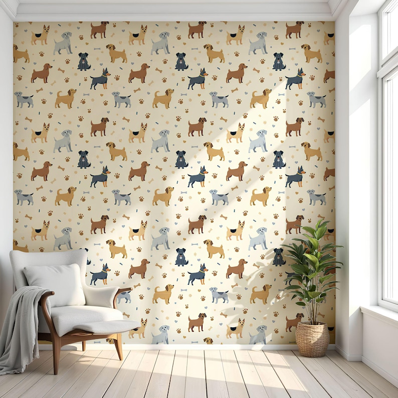 Dog Themed Peel and Stick Wallpaper: Removable Nursery Wall Art - Etsy