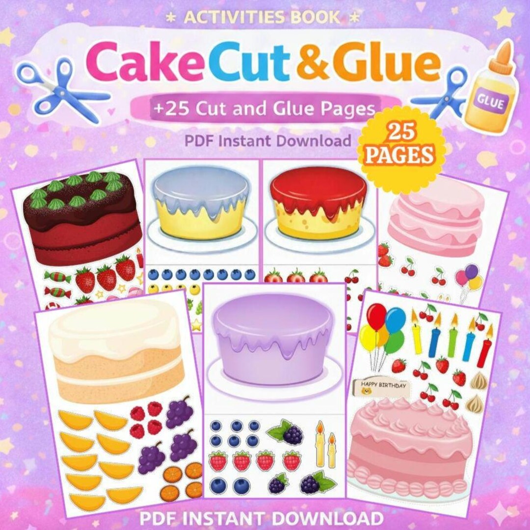 Cake Cut and Paste Activity | Birthday Scissor Skills (digital Download ...